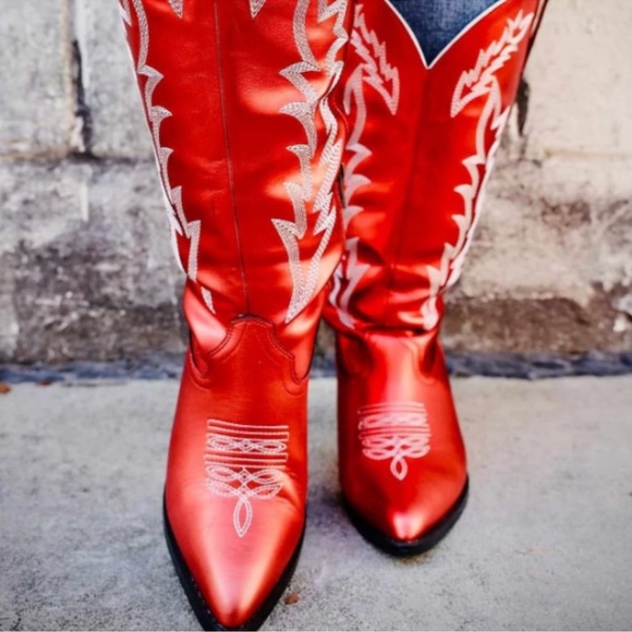 southern fried chics | Shoes | Disco Diva Cowgirl Red Wide Calf Boots ...